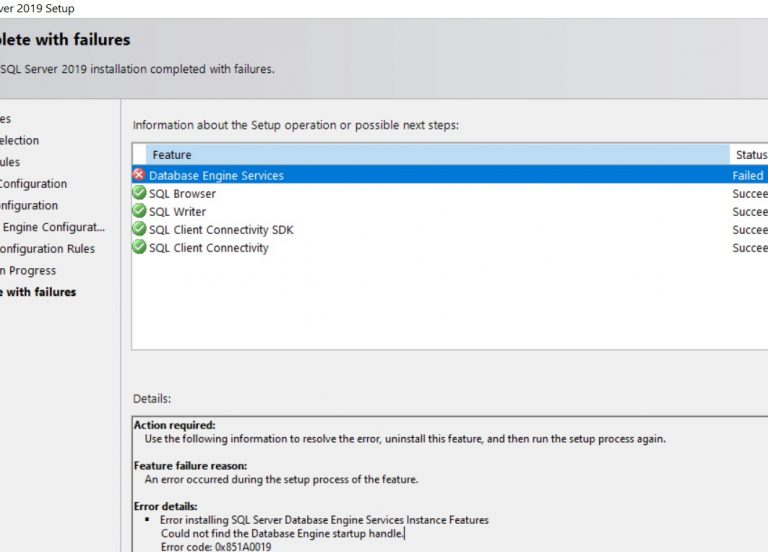 Ошибка установки SQL Server: Could not find the Database Engine startup ...